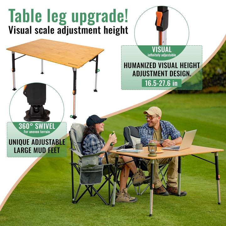 KingCamp Eco-Friendly Bamboo Camping Table - Adjustable & Portable ...