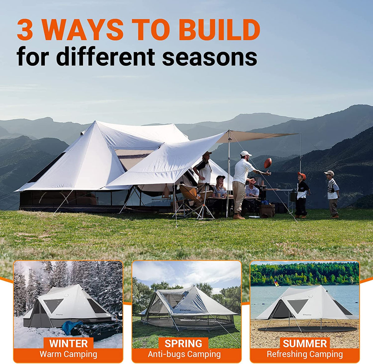 KingCamp KHAN Palace Glamping Tent | Luxury 4-Season TC Canvas Tent for ...