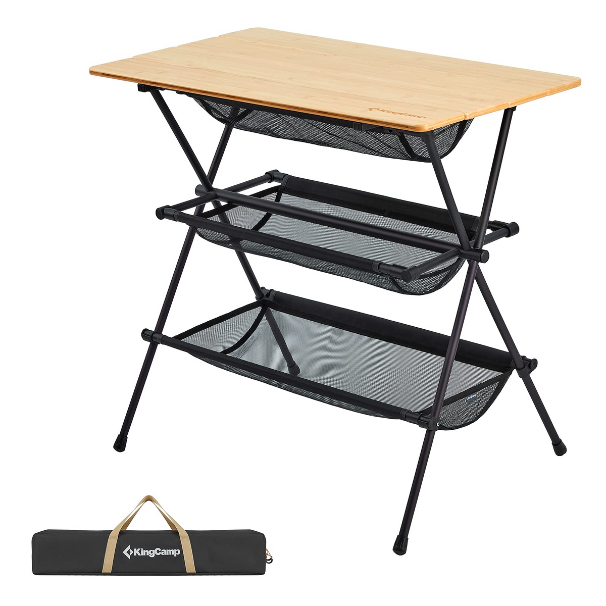 Buy Bamboo Folding Camping Table with 3 Mesh Layers online from ...