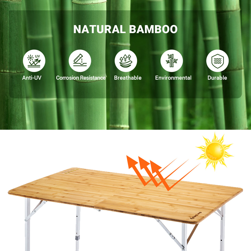 KingCamp 6-Person Bamboo Folding Table | Adjustable Height 47" x 27 ...