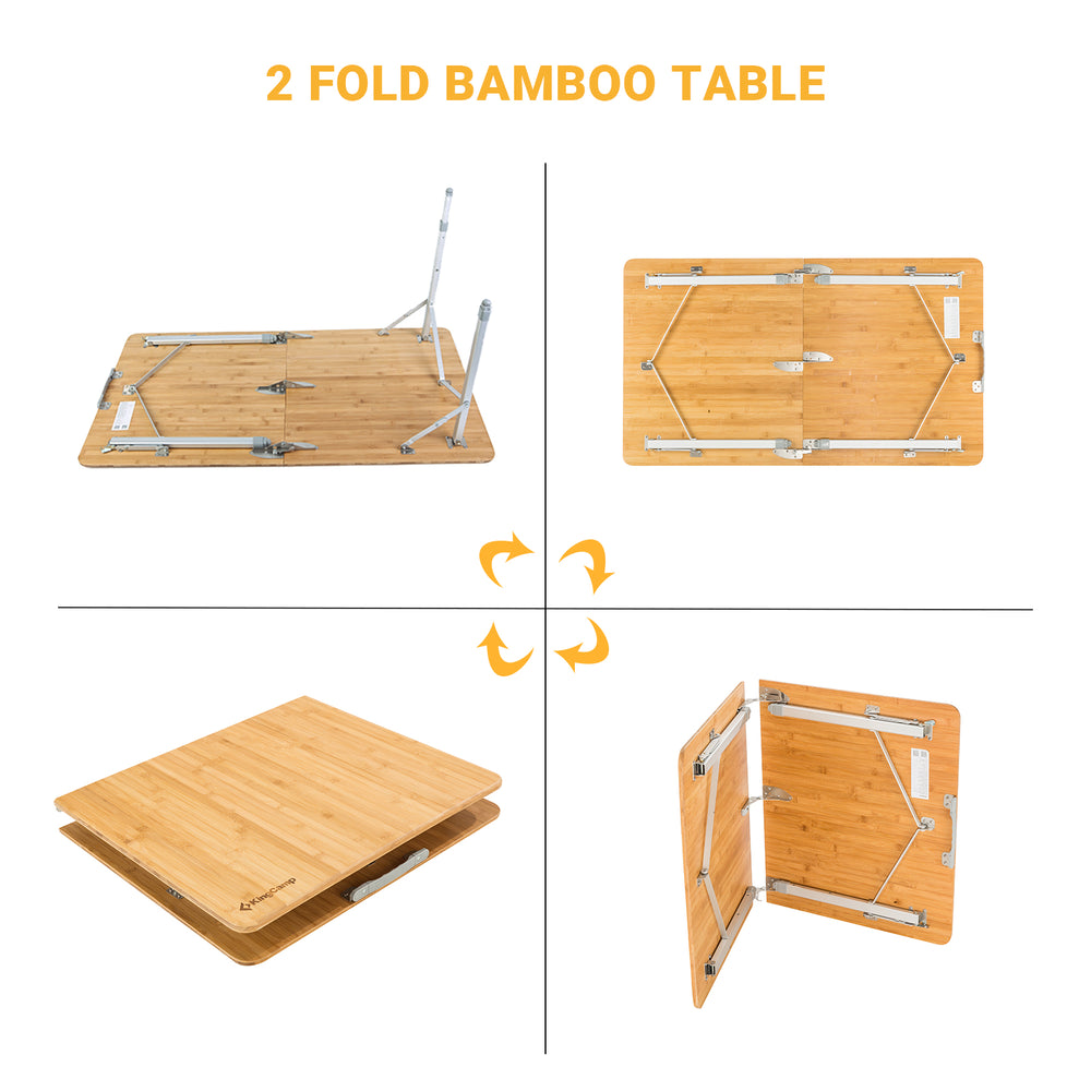 KingCamp 6-Person Bamboo Folding Table | Adjustable Height 47" x 27 ...