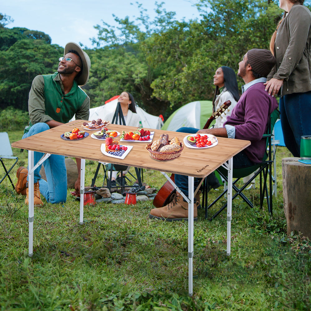 KingCamp 6-Person Bamboo Folding Table | Adjustable Height 47" x 27 ...