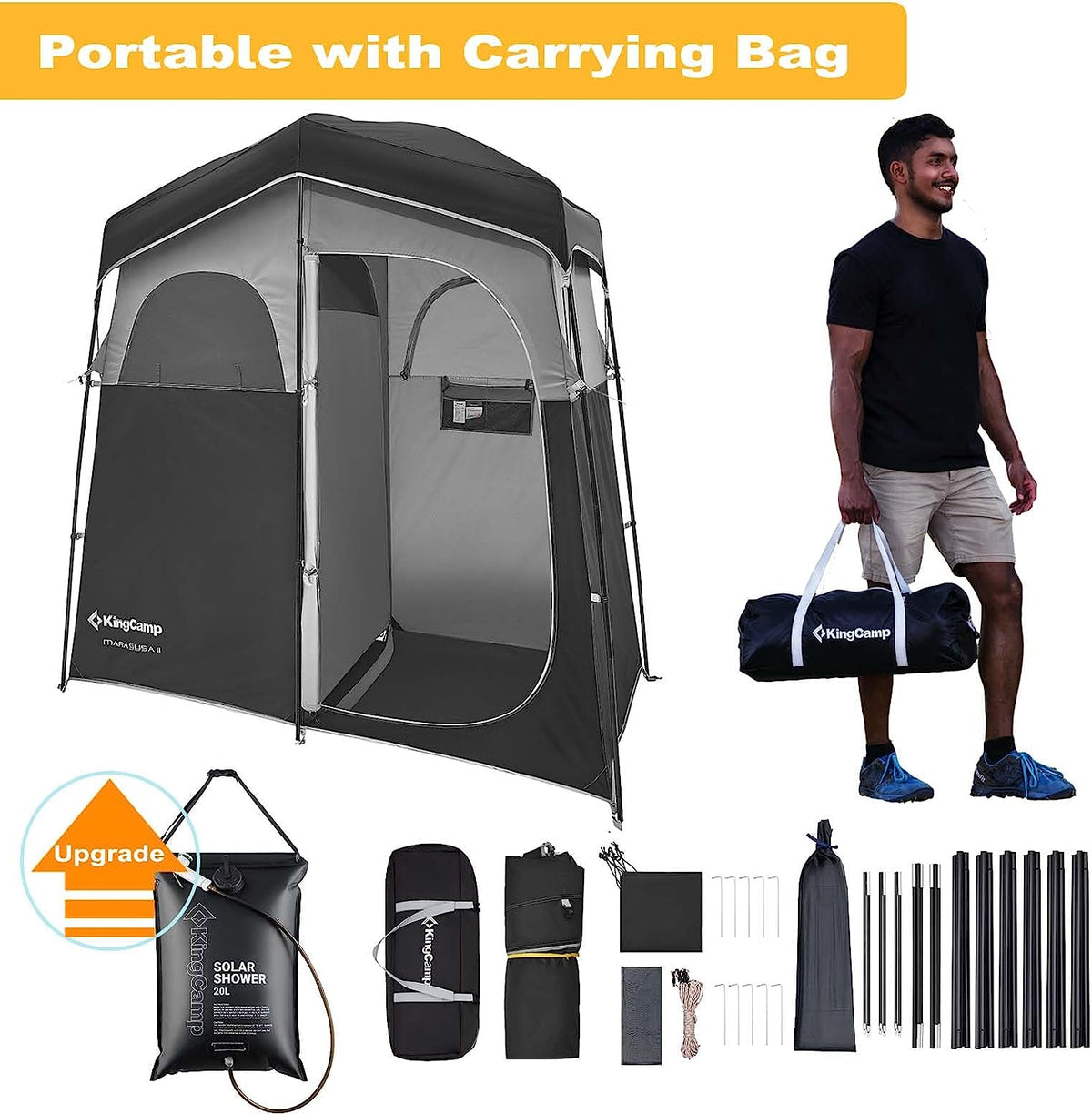 KingCamp Spacious Double Room Shower Tent Solar Shower Combo – KingCamp ...
